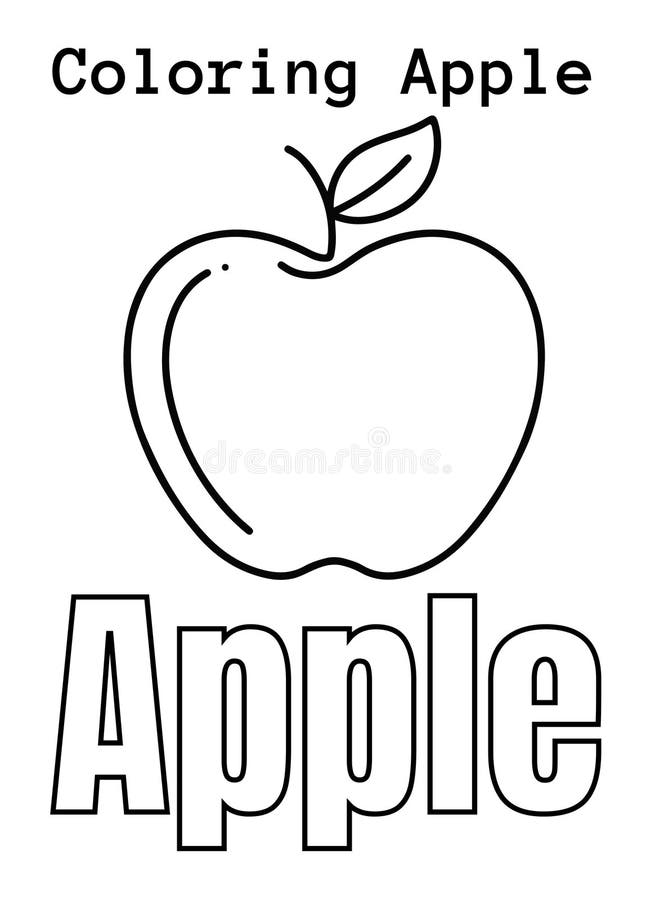 School Apple Coloring Sheet for Children Stock Illustration ...