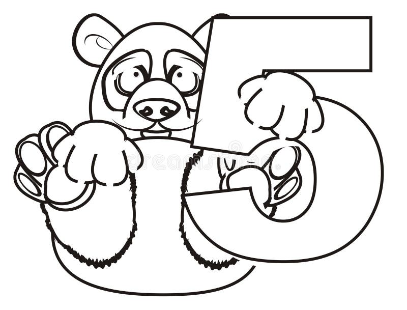 Coloring Panda Hold a Symbol Five Stock Illustration - Illustration of ...
