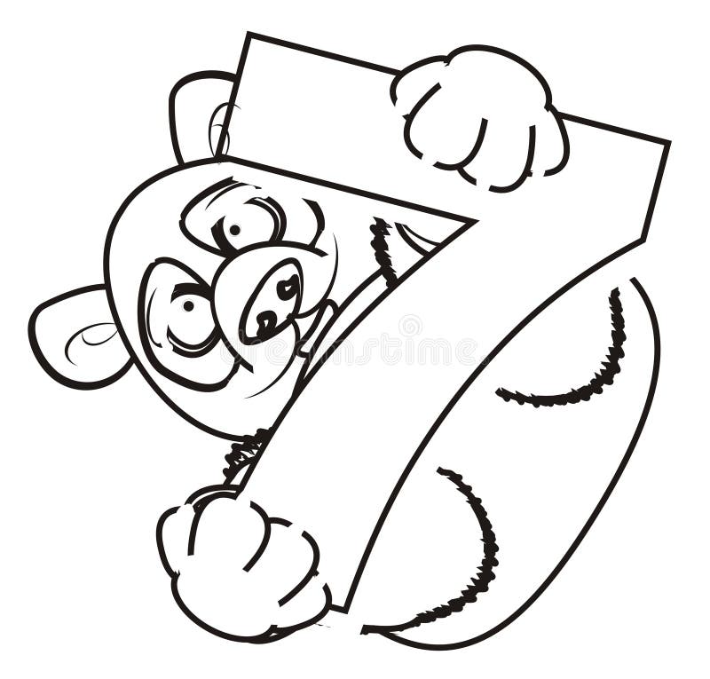 Coloring Panda Hold a Symbol Seven Stock Illustration - Illustration of ...