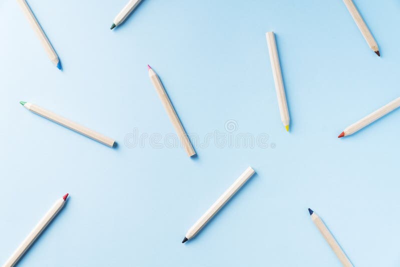 Coloring Pencils Flat Lay on Blue Background Stock Image - Image of ...