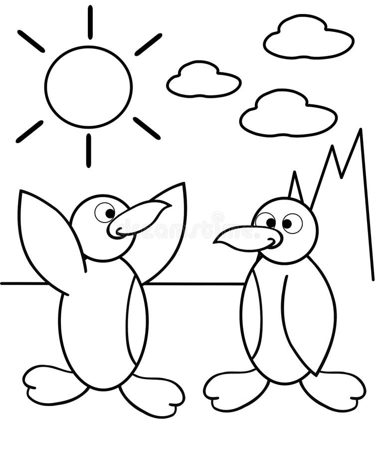 Coloring penguins stock illustration. Illustration of clouds - 33268173