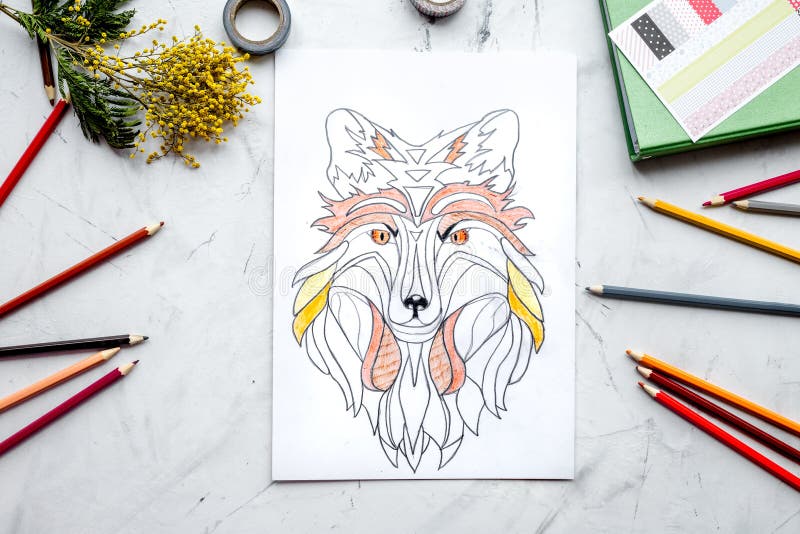 Coloring Picture for Adults on Stone Background Top View Stock Photo ...