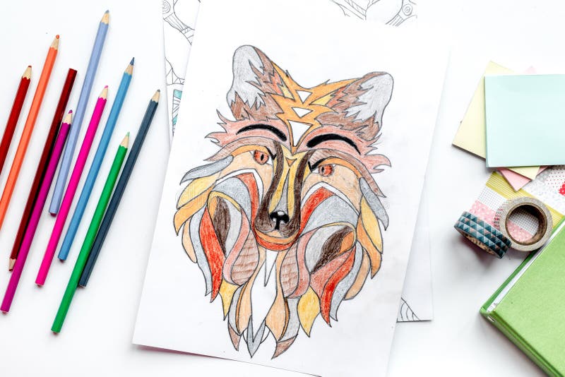 Coloring Picture for Adults on Stone Background Top View Stock Photo ...