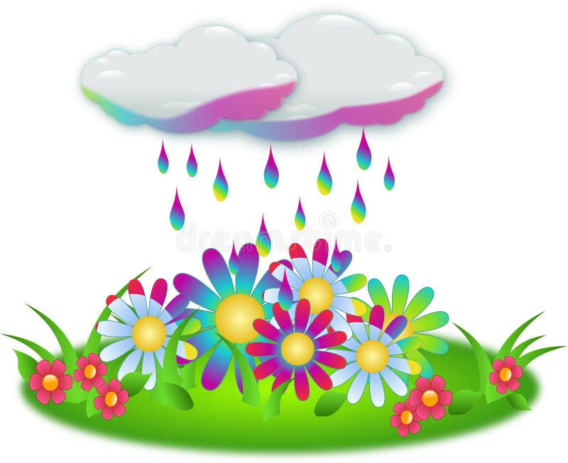 Coloring rain on flowers stock illustration. Illustration of rainbow ...