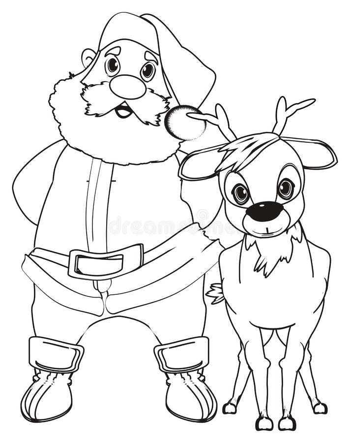 Coloring santa with deer stock illustration. Illustration of little ...
