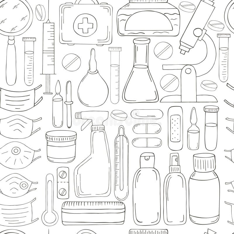 Monochrome Medical Seamless Pattern. Coloring Pages, Black and White ...