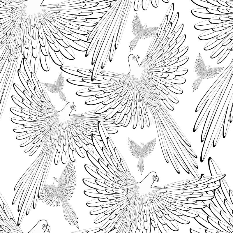 Coloring of Seamless Pattern Red the Caribbean Parrot Flying. Stock ...