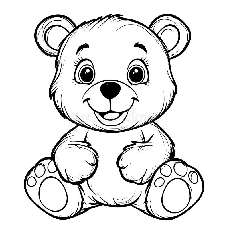 Coloring Sheet for Children with a Cute Bear. Worksheet, Simple ...