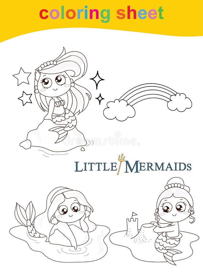 Coloring Mermaids Activity Sheet. Coloring Worksheet for Children ...