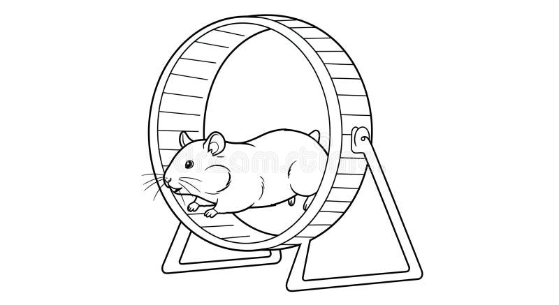Hamster on Exercise Wheel Coloring Sheet Dynamic Rodent Mid Run Pose ...