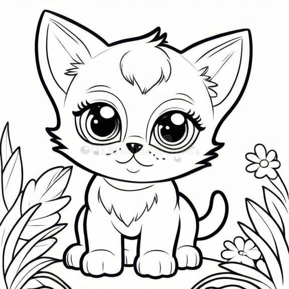 Coloring Sheet of a Kitten stock illustration. Illustration of playful ...