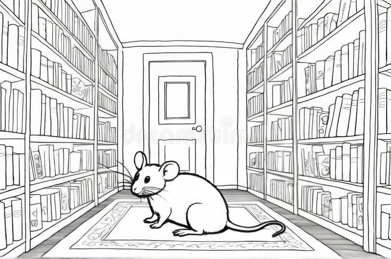 A Coloring Sheet of a Mouse in a Library at 19-12-2024 Stock ...