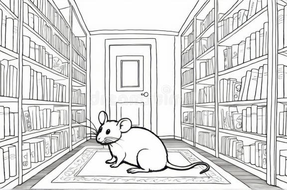A Coloring Sheet of a Mouse in a Library at 19-12-2024 Stock Illustration - Illustration of ...