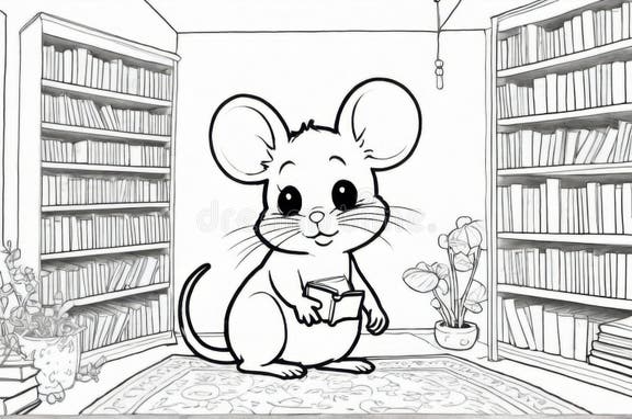 A Coloring Sheet of a Mouse in a Library at 19-12-2024 Stock Illustration - Illustration of ...