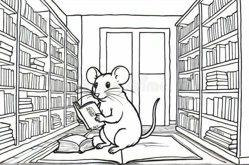 A Coloring Sheet of a Mouse in a Library at 19-12-2024 Stock ...
