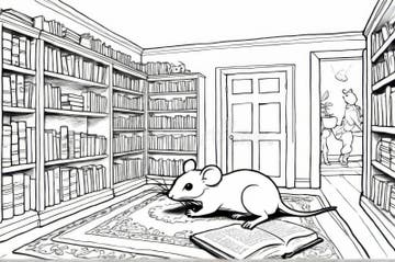 A Coloring Sheet of a Mouse in a Library at 19-12-2024 Stock Illustration - Illustration of ...