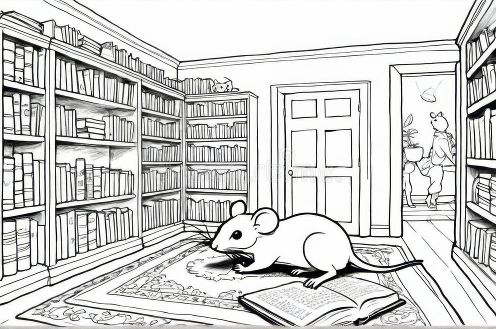 A Coloring Sheet of a Mouse in a Library at 19-12-2024 Stock ...