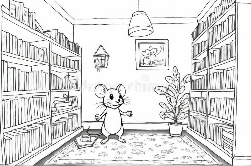 A Coloring Sheet of a Mouse in a Library at 19-12-2024 Stock ...