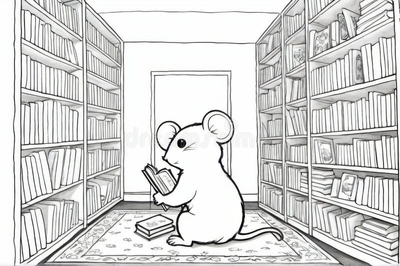 A Coloring Sheet of a Mouse in a Library at 19-12-2024 Stock ...