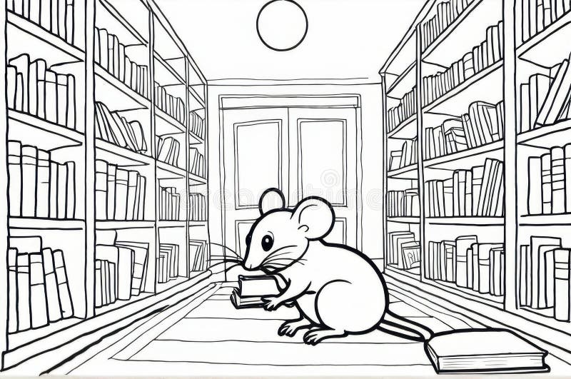 A Coloring Sheet of a Mouse in a Library at 19-12-2024 Stock Illustration - Illustration of ...