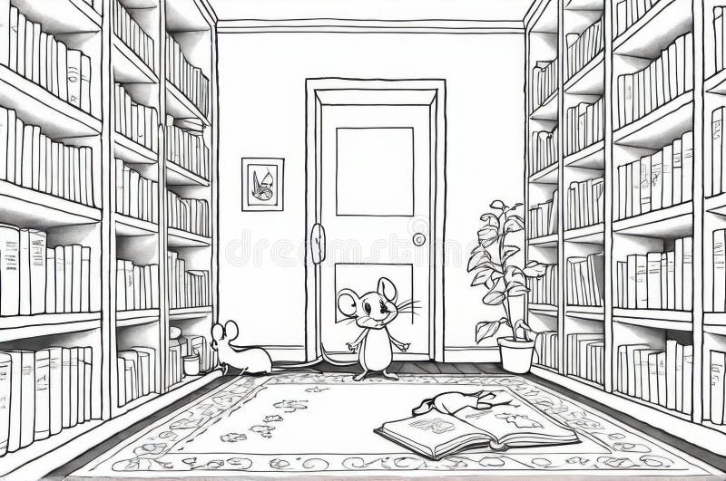 A Coloring Sheet of a Mouse in a Library at 19-12-2024 Stock Illustration - Illustration of ...