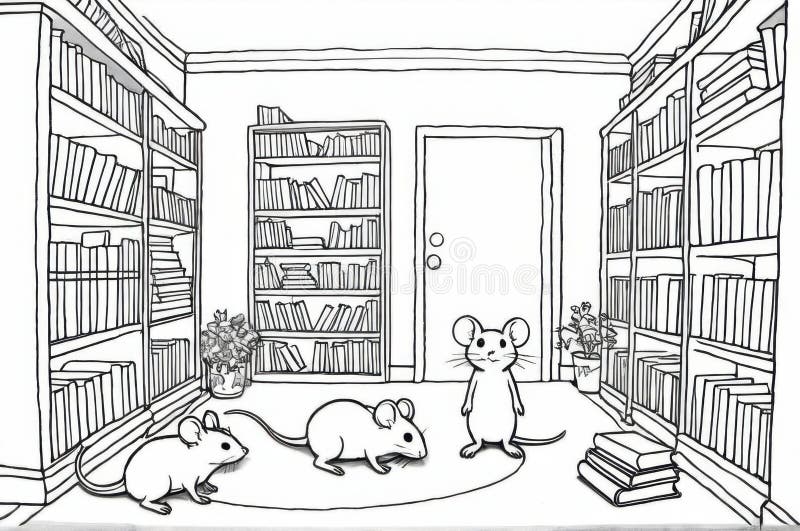 A Coloring Sheet of a Mouse in a Library at 19-12-2024 Stock ...