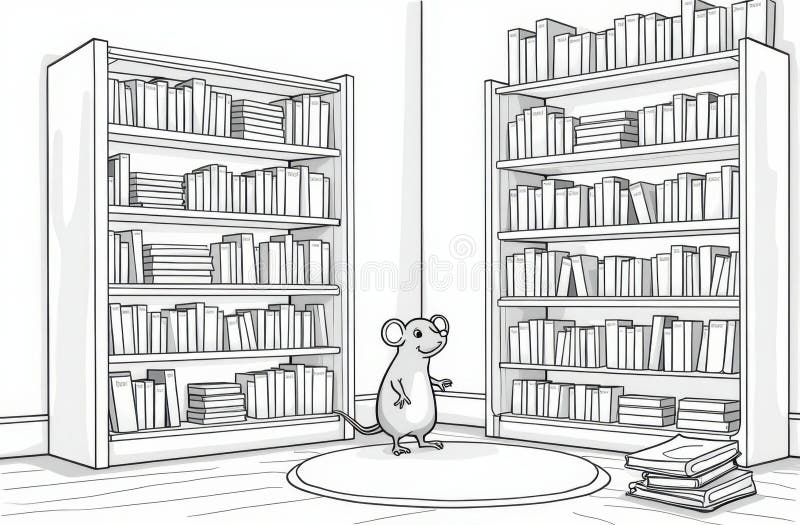 A Coloring Sheet of a Mouse in a Library at 19-12-2024 Stock ...