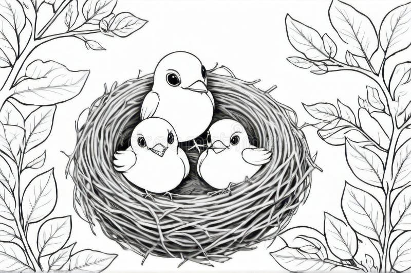 Coloring Sheet of a Nest with Young Birds at 19-12-2024 Stock ...