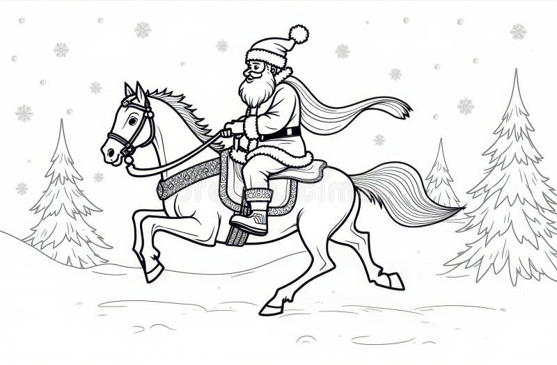 Coloring Sheet of Santa Claus on a Horse at 28-11-2024 Stock ...