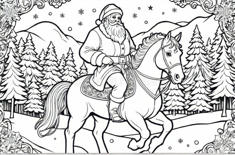 Coloring Sheet of Santa Claus on a Horse at 28-11-2024 Stock ...