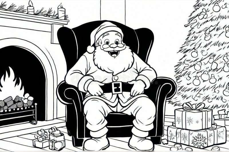 Coloring Sheet of Santa Claus Sitting in a Chair at 30-11-2024 Stock ...