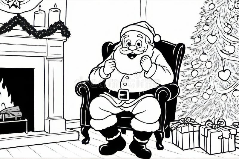 Coloring Sheet of Santa Claus Sitting in a Chair at 30-11-2024 Stock ...