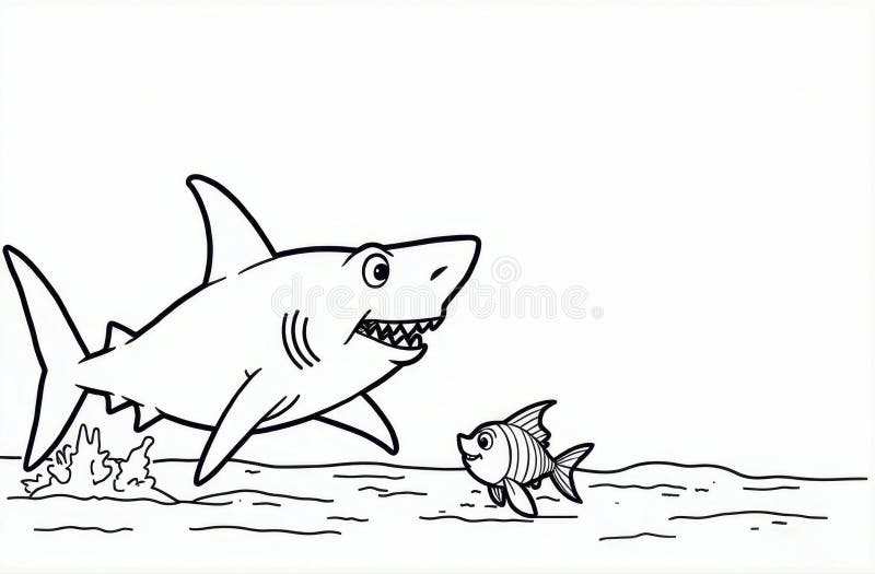 Coloring Sheet of a Shark and a Small Fish Stock Illustration ...
