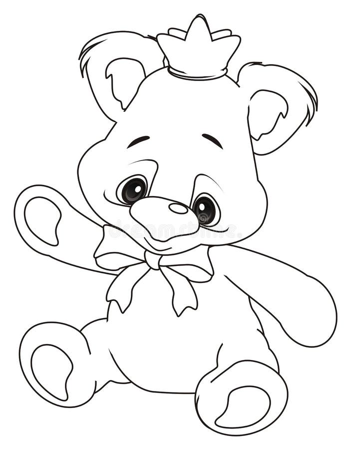 Coloring Teddy Bear with Crown Stock Illustration - Illustration of ...