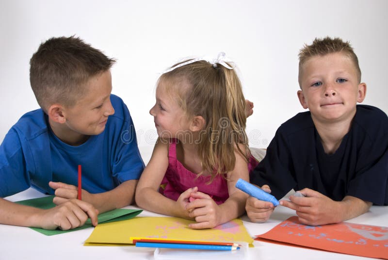 Children Coloring Together