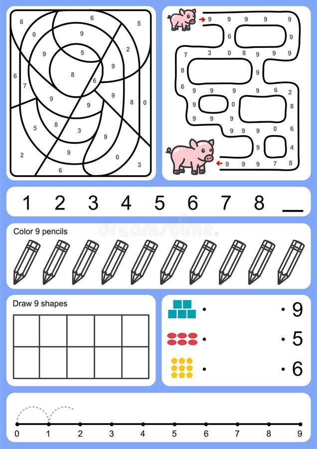 Coloring, Tracking, Matching and Drawing Object of Number Stock Vector ...