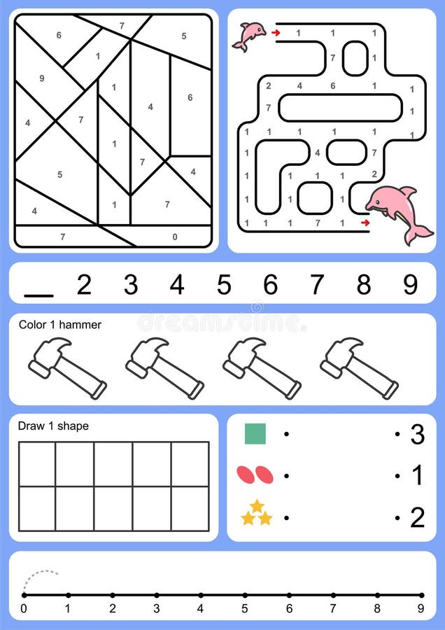 Coloring, Tracking, Matching and Drawing Object of Number Stock Vector ...
