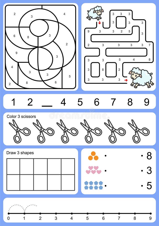 Coloring, Tracking, Matching and Drawing Object of Number Stock Vector ...