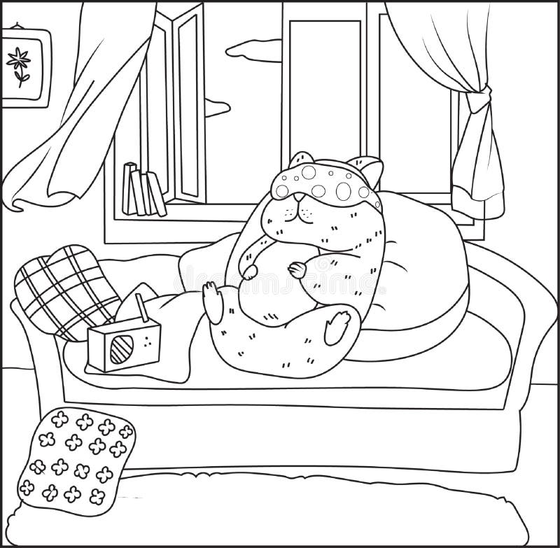 Sleepy cat coloring page stock vector. Illustration of pages - 377086054