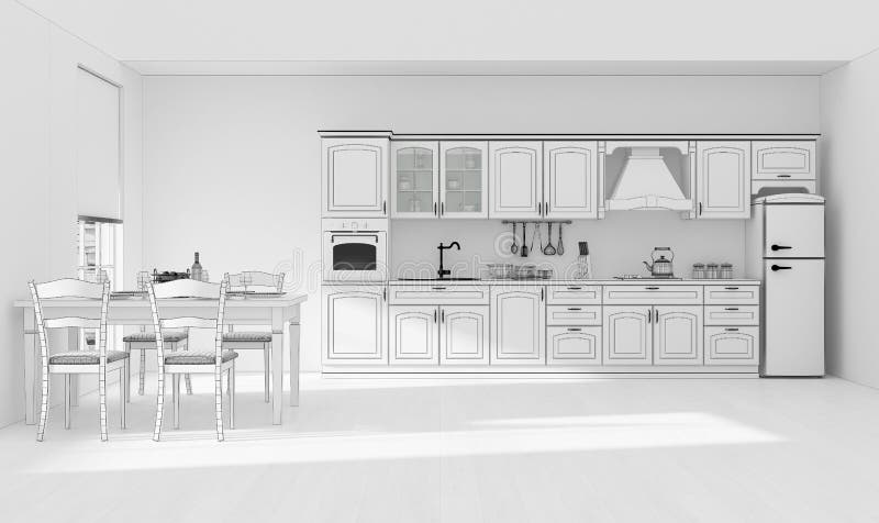 Kitchen Interior Grid 3D Rendering Stock Illustration - Illustration of ...