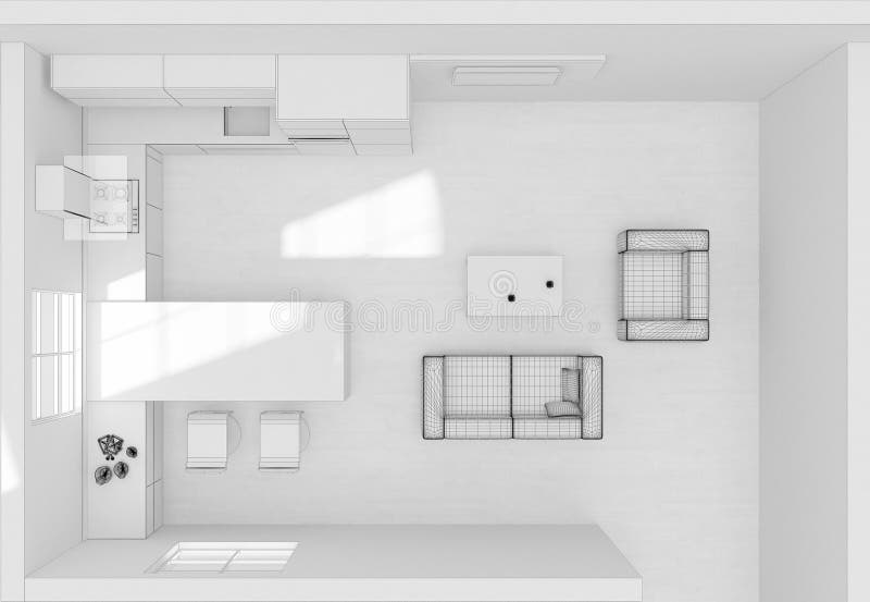 Kitchen Interior Grid 3D Rendering Top View Stock Illustration ...