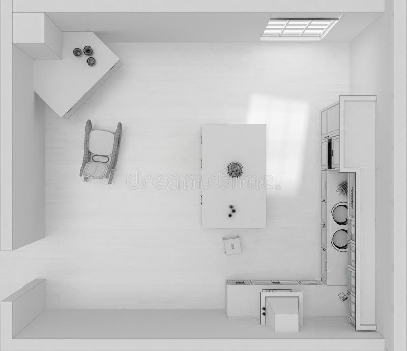 Kitchen Interior Grid 3D Rendering Top View Stock Illustration ...