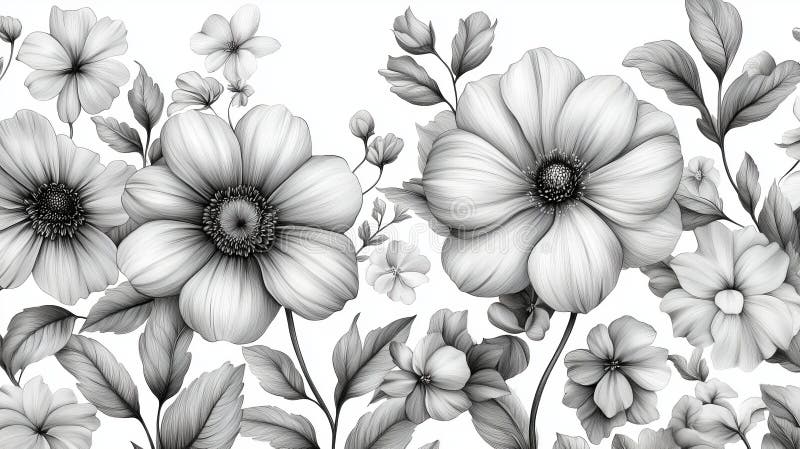Colorless Pattern with Different Flowers. Colorless Pattern Stock Image ...