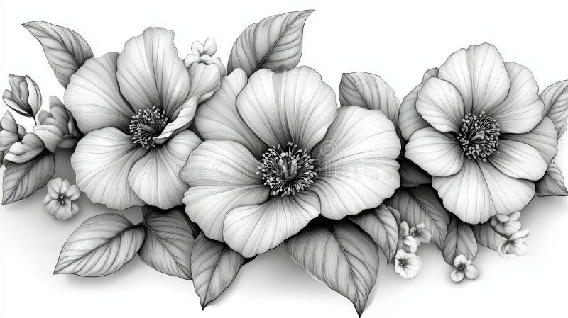 Colorless Pattern with Different Flowers. Colorless Pattern Stock Photo ...