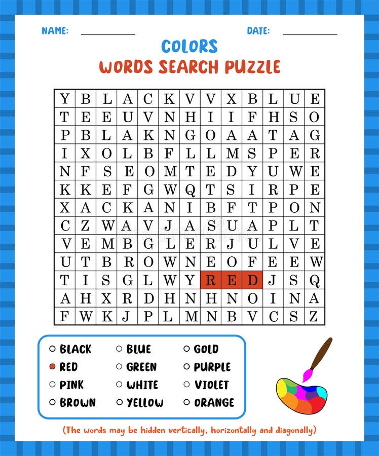 Word Search Game Colors Word Search Puzzle Worksheet for Learning ...