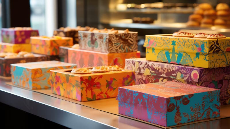 Colors bakery boxes stock illustration. Illustration of handle - 361905272