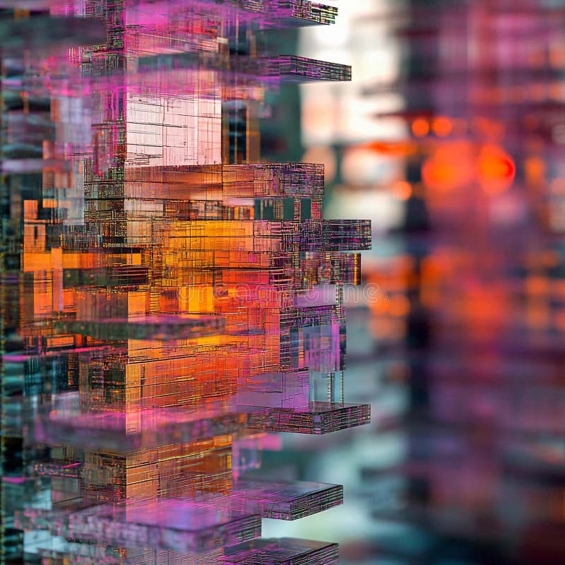 Vibrant Abstract Reflections in a Geometric Metropolis at Twilight ...