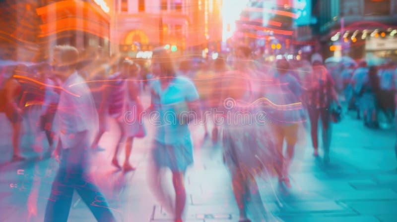 Colors Blend and Swirl As Street Performers Move through the Blurred Crowd Stock Photo - Image ...