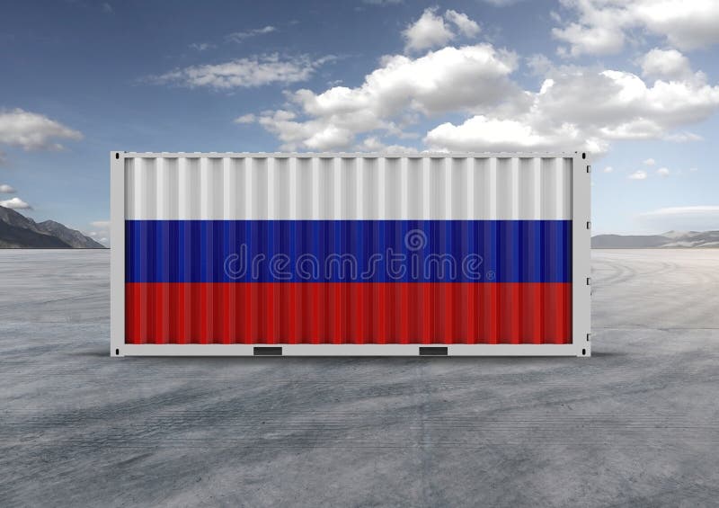 Colors Blue, White, Red, Container. 3D Rendering.gray Clouds. Stock ...