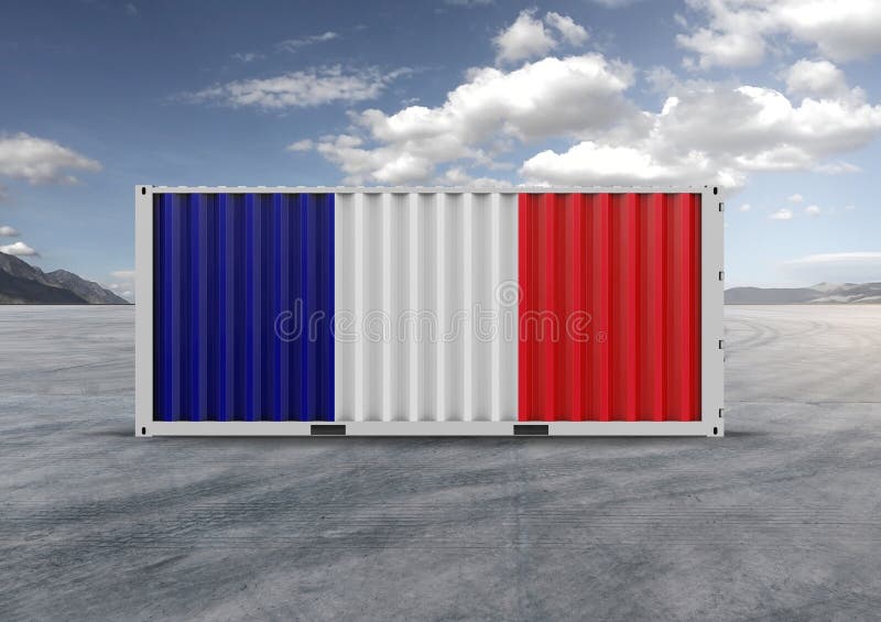 Colors Blue, White, Red, Container. 3D Rendering.gray Clouds. Stock ...